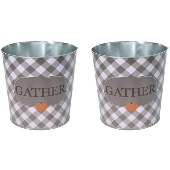 Holiday | 2 Count Whitegrey Fall Harvest Tin Bucket Pail Containerpot ...